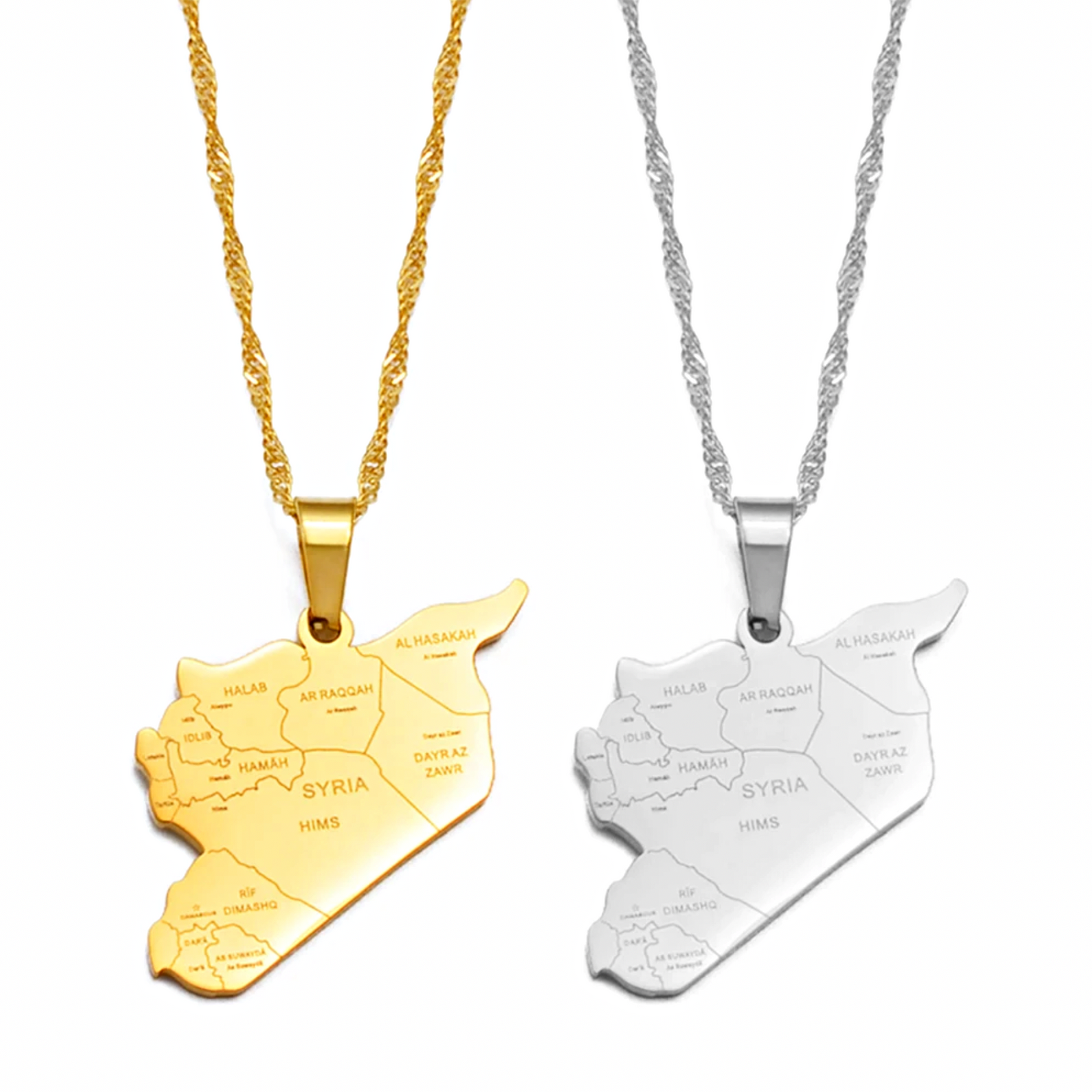 Syria Map with Cities Pendant Necklace
