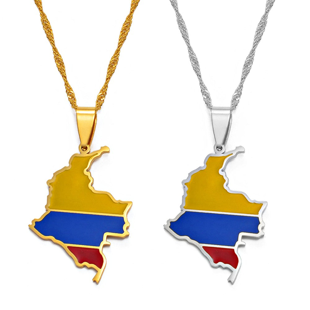 Colombia Map Flag Pendant Necklace