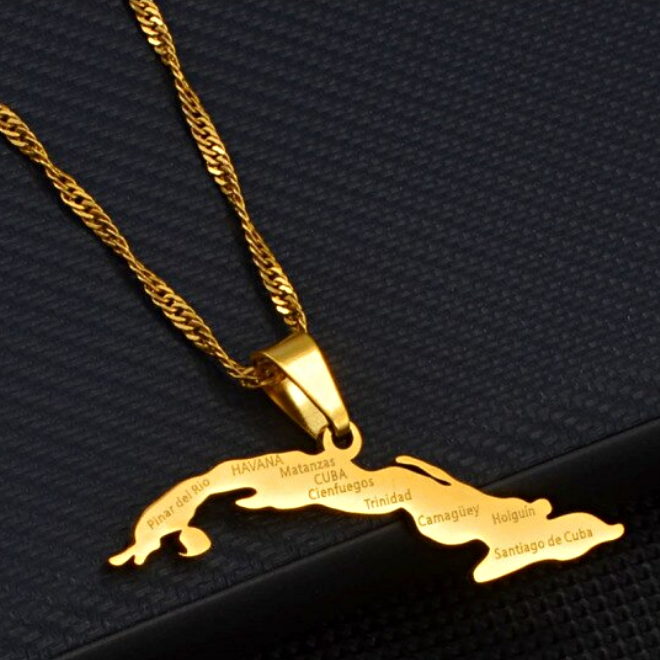 Cuba Map with Cities Pendant Necklace