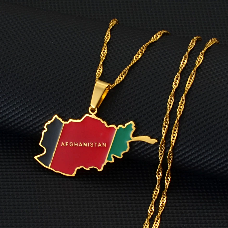 Afghanistan Map With Flag Pendant Necklace