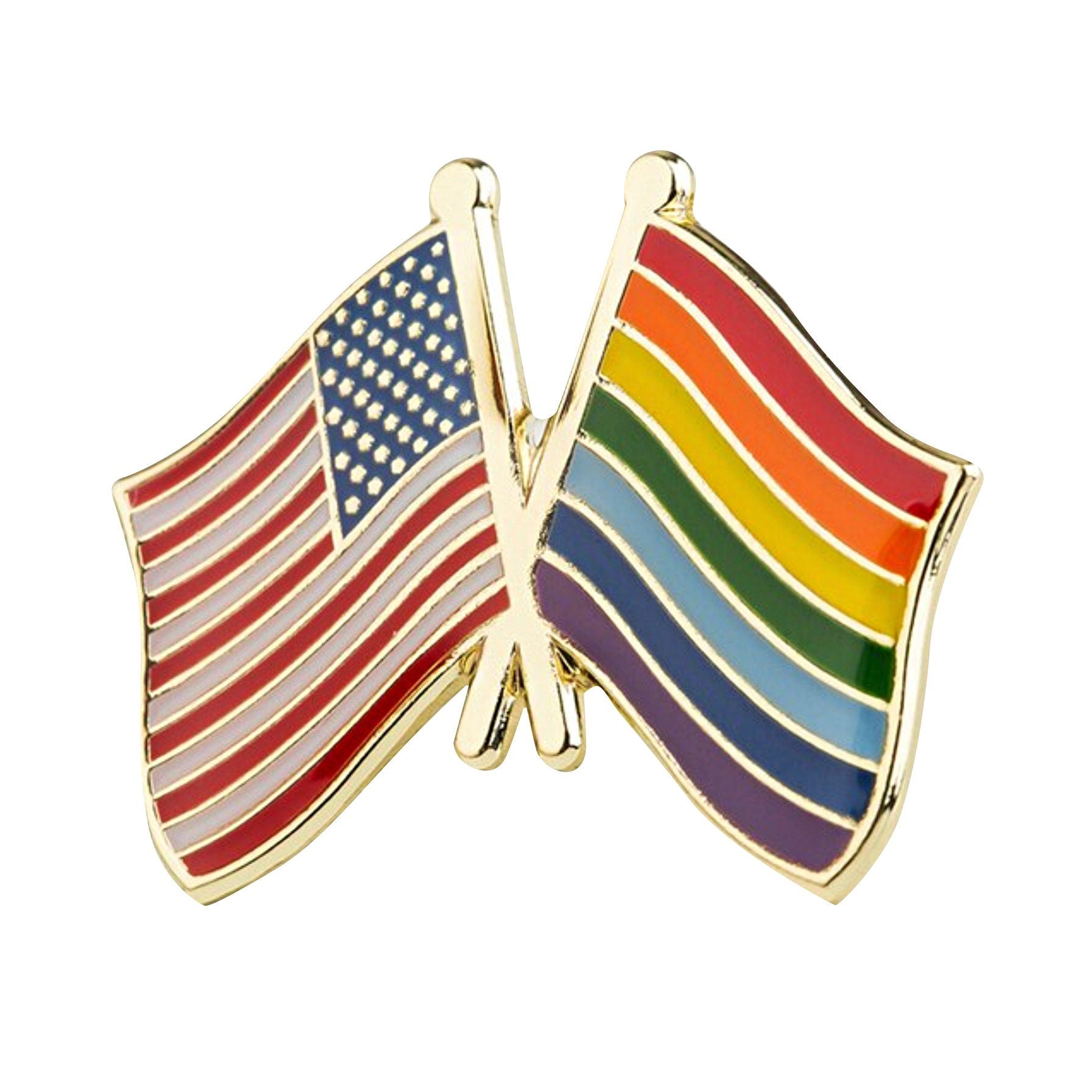 USA & LGBTQIA+ Rainbow Friendship Flags Lapel Pin